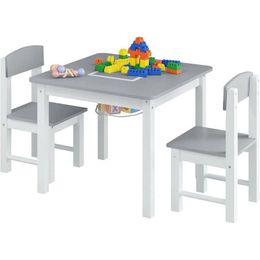 WOLTU Kindertisch mit 2 Stühlen, Kindersitzgruppe mit Stauraum, Sitzgruppe für Kinderzimmer Spieltisch mit wendbarer Bauplatte, mit großen Bauklötzen