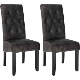 2er-Set Esszimmerstühle Lehnstuhl mit hoher Rückenlehne, Beine aus Massivholz, Sitzfläche aus Samt dunkelgrau - dunkelgrau - WOLTU