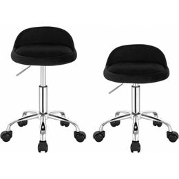 2X Bürohocker mit Rollen Drehhocker höhenverstellbar Sitzhöhe 43-54,5 cm schwarz - schwarz - WOLTU