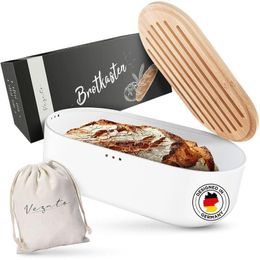 Vezato Brotbox – Nachhaltiger Brotkasten für lange Frische – Extra großer Brotkorb mit Bambusdeckel & Schneidebrett – Nachhaltiger Brotbehälter inkl.