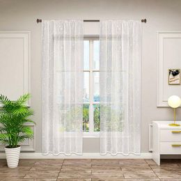 Gardinen transparent Blumen Stickerei mit Kräuselband Leinen Optik(2 Stücke) beige 140x245 cm - beige - WOLTU