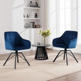 WOLTU Esszimmerstühle 2er Set Küchenstuhl aus Samtbezug Polsterstuhl mit Armlehne Rückenlehne Drehstuhl Armlehnenstuhl für Esszimmer Wohnzimmer, Blau