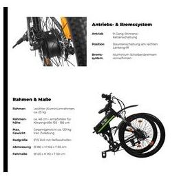 Llobe E-Bike Faltrad MTB FML 830 27,5 Zoll RH 48cm 9-Gang 374,4 Wh schwarz