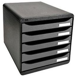 Exacompta Schubladenbox mit 5 Schubladen Big Box Plus Kunststoff Schwarz, Silber 27,8 x 34,7 x 27,1 cm