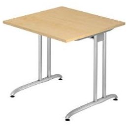 Hammerbacher Nicht Höhenverstellbarer Schreibtisch Ahorn Melamin Silberner T-Fuß 800 x 800 x 720 mm Mit Aufbau