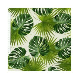 Stoff Dekostoff Digitaldruck Palmen Blätter weiß grün