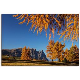 Artland Leinwandbild Goldener Herbst auf der Seiser Alm, Wiesen & Baumbilder (1 St), auf Keilrahmen gespannt, bunt