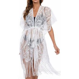 ZWY Strandkleid Damen Spitze Bikini Cover Up Sommer Kurze Pareos V-Ausschnitt Kleid