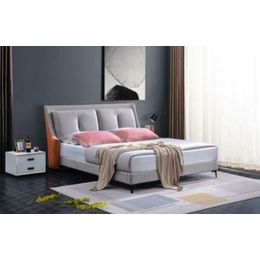 JVmoebel Lederbett, Modern Bett Doppelbett Holz Grau Stil Echtes Holz Schlafzimmer Neu