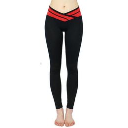 dy_mode Leggings Damen Sport Leggings Laufhose Schwarz mit farbigen Bund in V-Shape