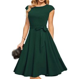 AFAZ New Trading UG Sommerkleid Damen Langarm Elegant Langrock Elegant Kleid Abendkleid (Damen Vintage Retro Cocktaikleid A-Line Swing Festlich Midilang Kleid) Modisches