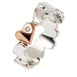 Diamantring Jobo "Herz-Ring mit Diamant" Fingerringe Gr. 56, SI = kleine Einschlüsse, Roségold 585-Weißgold 585-Diamanten, rosegold (roségold 585) Damen Diamantringe