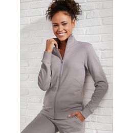 Sweatjacke BENCH. LOUNGEWEAR Gr. 48/50, rosa (rauchrosa) Damen Sweatjacken mit bestickten Stehkragen, Loungeanzug