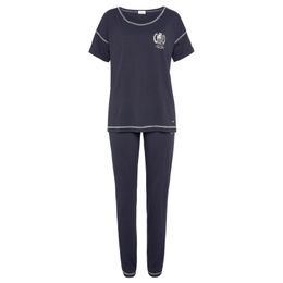 Pyjama Lascana Gr. 40/42, blau (dunkelblau) Damen Homewear-Sets Pyjamas