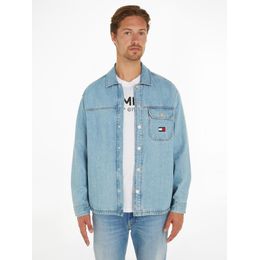 Jeanshemd Tommy Jeans "TJM ESSENTIAL DENIM OVERSHIRT" Gr. XXL, N-Gr, blau (lt indigo) Herren Hemden Langarm