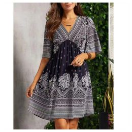 AFAZ New Trading UG Sommerkleid Damen-Resort-Kleid mit Bohemian-Print und V-Ausschnitt