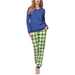 Cornette Schlafanzug Damen Schlafanzug Zweiteiler Pyjama Langarm mit Rundhals Baumwolle 634