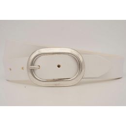 AnnaMatoni Ledergürtel mit silberner ovaler Schließe, weiß