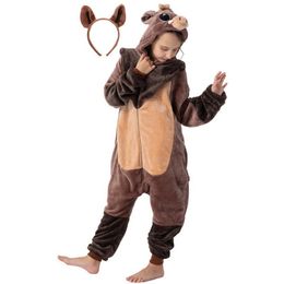 Corimori Jumpsuit Flauschiges Wildschwein-Kostüm für Kinder (2-tlg) mit Haarreif