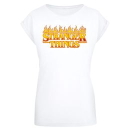 F4NT4STIC T-Shirt 'Stranger Things Fire Netflix TV Series' Damen Gr&ouml;&szlig;e XS goldgelb / karminrot / wei&szlig;