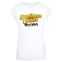 F4NT4STIC T-Shirt 'Stranger Things Comic Heads Netflix TV Series' Damen Gr&ouml;&szlig;e 4XL braun / goldgelb / orange / wei&szlig;