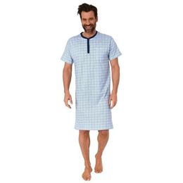 Normann Pyjama Herren kurzarm Nachthemd mit Knopfleiste am Hals