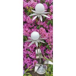 Jürgen Bocker - Gartenambiente Gartenstecker Blume Milano 120 cm Kugel weiß matt Standfuß Gartendeko