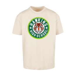 F4NT4STIC T-Shirt 'Stranger Things Hawkins Tiger Circle Netflix TV Series' Herren Größe L beige / grün / dunkelorange / weiß