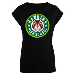 F4NT4STIC T-Shirt 'Stranger Things Hawkins Tiger Circle Netflix TV Series' Damen Gr&ouml;&szlig;e XXL karamell / gr&uuml;n / schwarz / wei&szlig;