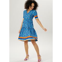 Sommerkleid Aniston SELECTED Gr. 48, N-Gr, weiß (blau, orange, weiß) Damen Kleider Strandkleider