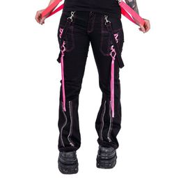 Poizen Industries Stoffhose Fuse Schwarz Pink Cyber Goth Pants Riemen Rave Trousers