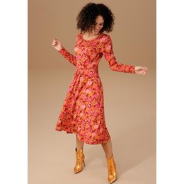 Jerseykleid Aniston CASUAL Gr. 38, N-Gr, bunt (weinrot, orange, pink, rosa, gelb) Damen Kleider Maxikleid Freizeitkleider