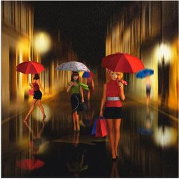 Wandbild Artland "Frauen beim Einkaufen im Regen" Bilder Gr. B/H: 70 cm x 70 cm, Alu-Dibond-Druck Frau, 1 St., bunt Kunstdrucke