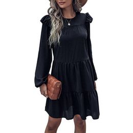 ZWY Dirndl Modisches Damenkleid mit weiten Ärmeln in Schwarz