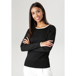 Strickpullover Aniston SELECTED Gr. 34, schwarz-weiß (schwarz, offwhite) Damen Pullover Feinstrickpullover