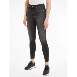Ankle-Jeans Calvin Klein Jeans "HIGH RISE SUPER SKINNY ANKLE" Gr. 30, N-Gr, schwarz (denim black) Damen Jeans Röhrenjeans