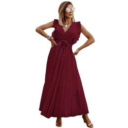 Orient Phoenix Sommerkleid Damen Freizeit Midikleid ärmellos Abendkleid Partykleid Strandkleid Slim-Fit V-Ausschnitt Faltenrock einfarbig Cocktailkleid Rüschen