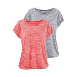 Beach Time T-Shirt BEACHTIME Gr. 40/42, orange (apricot, meliert, grau, meliert) Damen Shirts Jersey mit farbigem Struktureffekt Bestseller
