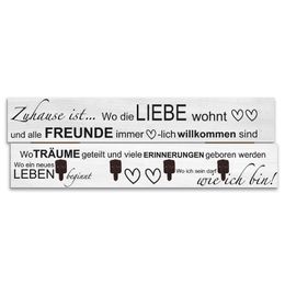 Garderobenleiste Artland "Wo die Liebe wohnt" Garderobenhalter Gr. B/H/T: 90 cm x 30 cm x 2,8 cm, grau Haken