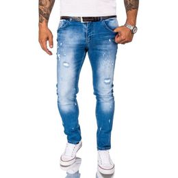 Gelverie Slim-fit-Jeans Herren Jeans Stonewashed Hellblau G-203