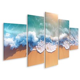 islandburner Leinwandbild Luftaufnahme eines friedlichen Sandstrandes mit klaren, hellblauen Wel