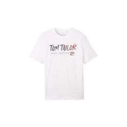 Tom Tailor Herren T-Shirt mit Textprint, weiß, Textprint, Gr. M