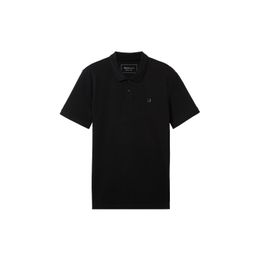 Tom Tailor Denim Herren Basic Poloshirt mit Logo Print, schwarz, Uni, Gr. XXL