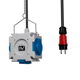 Doktorvolt Energiewürfel Stromverteiler mDV 3x230V mit 1,5m Kabel Verzinktkette Steckdosenverteiler 3-fach
