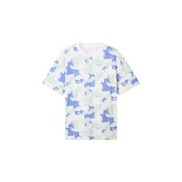 Tom Tailor Denim Herren T-Shirt mit Allover-Print, blau, Allover Print, Gr. XXL