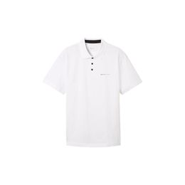 Tom Tailor Denim Herren Relaxed Poloshirt mit Logo Print, weiß, Uni, Gr. XXL