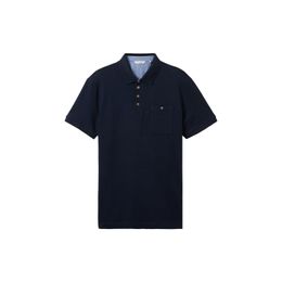 Tom Tailor Herren Poloshirt mit Struktur, blau, Uni, Gr. L