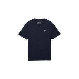 Tom Tailor Denim Herren Basic T-Shirt mit Logo Print, blau, Logo Print, Gr. XL