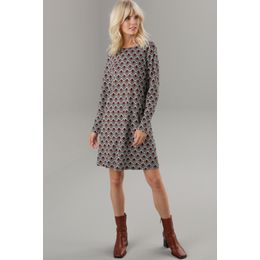 Jerseykleid Aniston SELECTED Gr. 40, N-Gr, bunt (schwarz, offwhite, hellblau, rotbraun) Damen Kleider Freizeitkleider