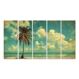 islandburner Leinwandbild Ein majestätischer Palmenbaum dominiert den tropischen Strand vor blau